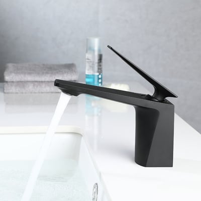 Single Hollow-Out Lever Handle Bathroom Basin Tap Solid Brass in Black ...