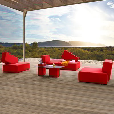 5 Pieces Red Aluminum Frame Outdoor Sofa Set with & Sintered Stone-top ...