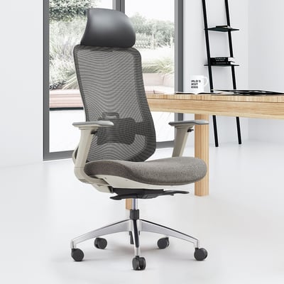 Modern Light Gray Mesh Swivel Office Chair with High Back & Adjustable ...