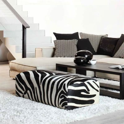 Modern Velvet Rectangle Zebra Print PU Leather Cocktail Ottoman | Homary