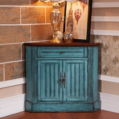 Farmhouse Corner Accent Cabinet Distressed Triangle Cabinet with Doors ...