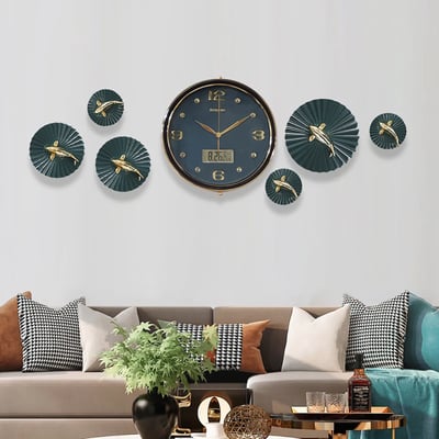 Modern Green Faux Leather Dial Digital Wall Clock with LCD Display | Homary