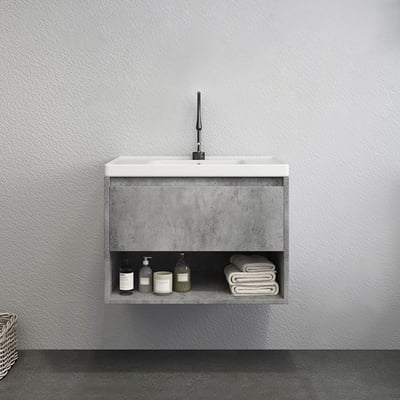 Modern 24" Gray Floating Bathroom Vanity with Ceramic Single Sink Wall ...
