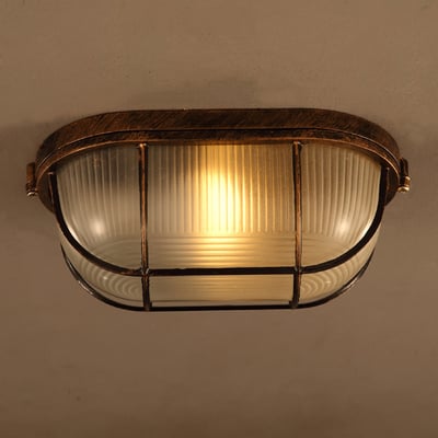 Industrial Rust Metal 1-Light Flush Mount Light with Glass Shade | Homary