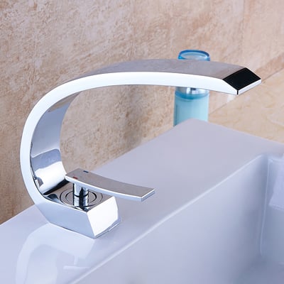 Modern Single Handle Monobloc Low Arc Bathroom Basin Tap Brass | Homary UK