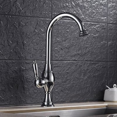 Modern Single Hole Single Handle Swivel Gooseneck Kitchen Faucet Chrome ...