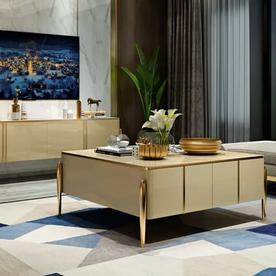 Salley Champagne Square Coffee Table with 4-Drawer Accent Table ...