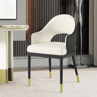 Modern Hollow Back Dining Chair Set of 2 White & Black PU Leather with ...