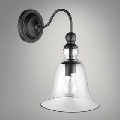 Modern Single-Light Wall Sconce Metal Round Black Backplate Indoor Bell ...
