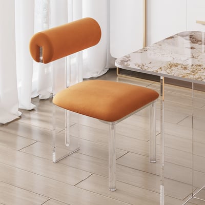 Modern Upholstered Orange Velvet Dining Chairs (Set of 2) Acrylic Side ...