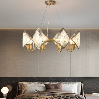 8-Light Crystal Chandelier Modern Ceiling Light Geometric Bronze Metal ...
