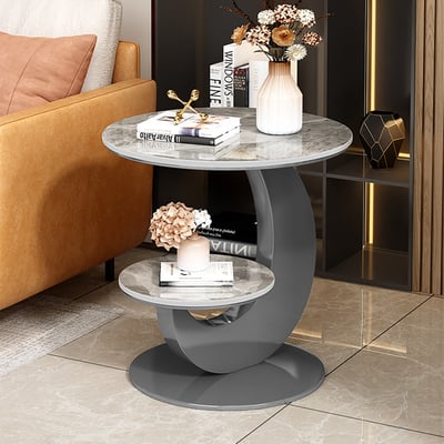Faux Marble Side Table 2 Tier Round End Table Modern Simplicity Living ...