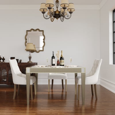 Traditional 1200mm Square Glass Dining Table for 4 People Silver Solid ...