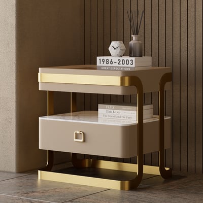 Modern Tempered Glass Nightstand with Sintered Stone Shelf Bedside ...