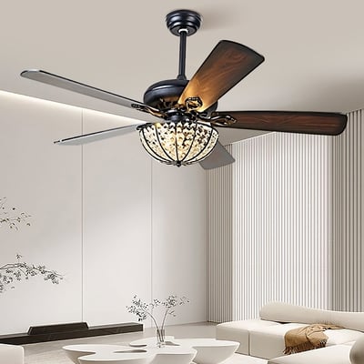 5-Blade Ceiling Fan and Light Kit Included Wood Blades & Crystal Shade ...