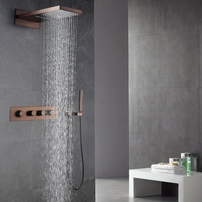 Modern Wall Mounted Waterfall Shower System Solid Brass with Handheld ...