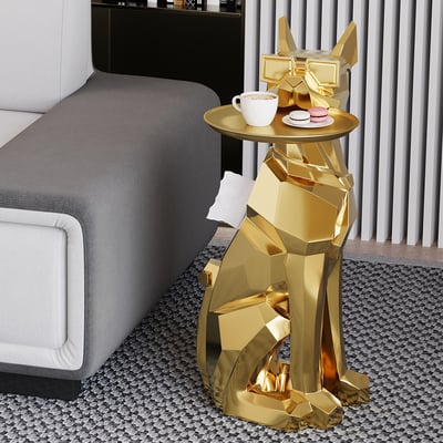 Modern Gold Resin Dog Sculpture Cute End Side Table with Metal Storage ...