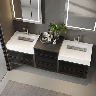 Schwebender moderner Badezimmer-Waschtisch mit Steinoberseite, 1700 mm ...