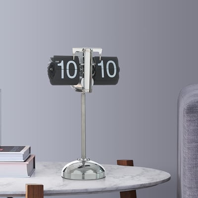 Modern Silver Flip Clock Adjustable Stainless Table Clock Home ...