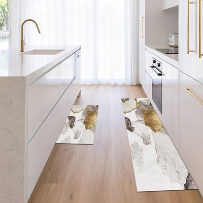 2 Pieces Modern Gold Kitchen Runner Mats Non-slip Abstract Kitchen Rug ...