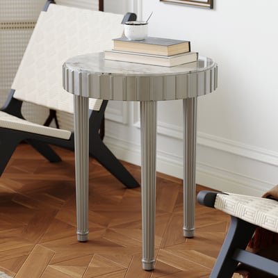 French Fluted Side Table with Faux Marble Top Gray End Table with 3 ...