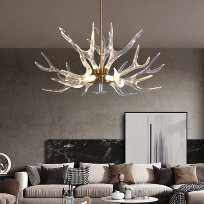 Gold 9-Light Resin Deer Horn Antler Ceiling Chandelier Light | Homary