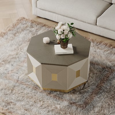 Mid Century Modern Block Coffee Table in Light Gray & Champagne with ...