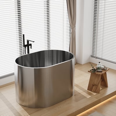 48" Oval Deep Freestanding Japanese Stainless Steel Soaking Bathtub-Homary