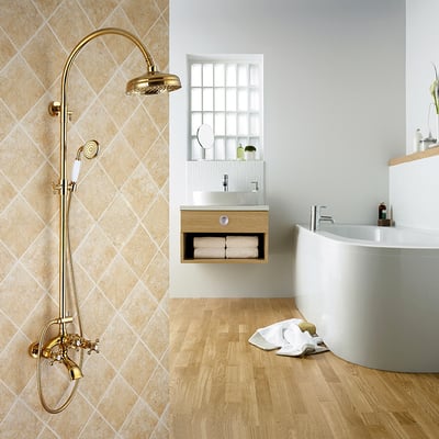 8'' Modern Solid Brass Shower System Hand Shower in Gold | Homary