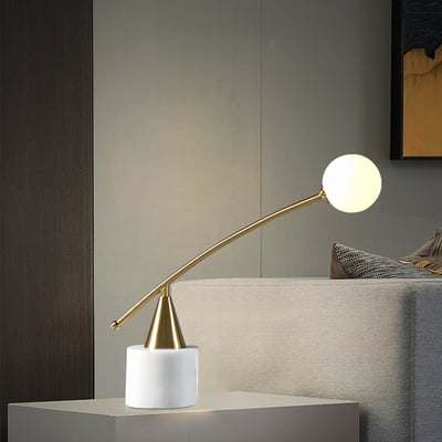 Globe LED Table Lamp Desk Lamp in Gold with White Glass Shade Marble ...