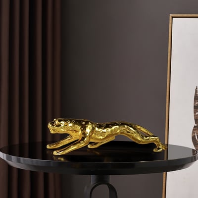 16.9" Gold Leopard Sculpture Panther Statue Resin Ornament Decor Art ...