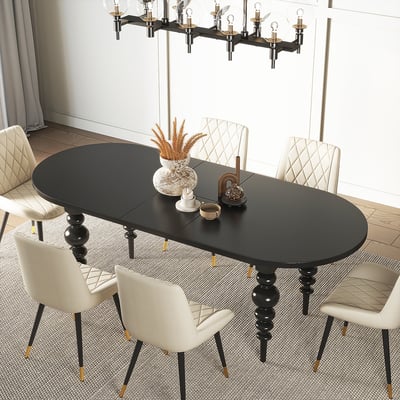 1700mm-2000mm Black Antique Dining Table Oval Extendable Table for 4-8 ...