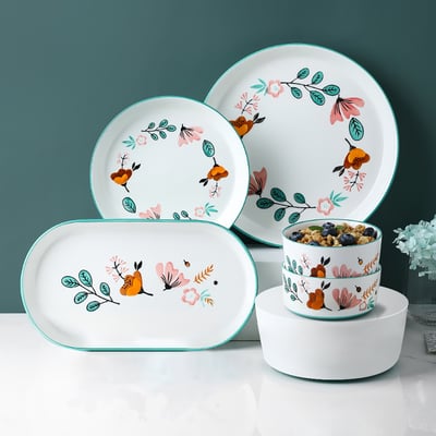 15 Pieces Ceramic Dinnerware Set with Serving Plates for 4 | Homary AU