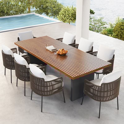 9 Pieces Outdoor Patio Dining Set for 8 Person with Rectangle Teak ...