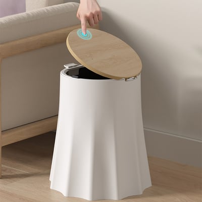 Plastic Trash Can White Tree Stump Garbage Can with Wood Grain Lid for ...