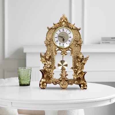 Reloj de mesa tradicional vintage de resina dorada con forma de ángel ...