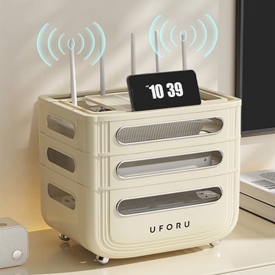 3 Tier Modern Warm White Mount & Desktop Router Rack Box Cable ...