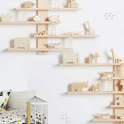 5-Tier Wall Wooden Display Shelf Kids Room Decoration Toy Storage ...