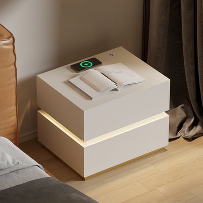Smart LED Nightstand Wireless Charging Station Bedside Table with Light ...