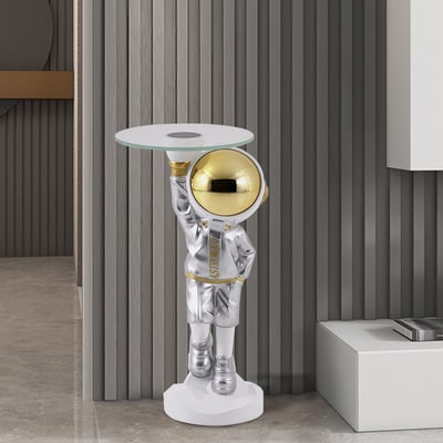23.6" Silver Astronaut Floor Statue Sculpture Decor Art Side Table with ...