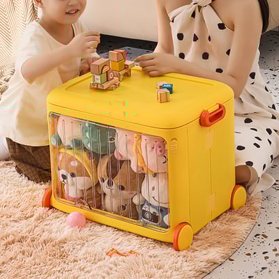Yellow Kids Toy Organizer Cart Collapsible Storage Bin with Wheels ...