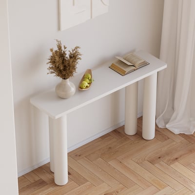 47”Modern White Console Table with Double Pedestal Entryway Table | Homary