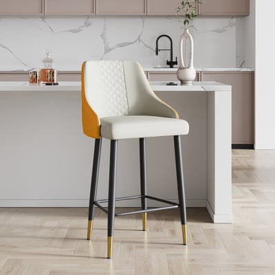 Diamic Orange Counter Height Bar Stool with Footrest Upholstered High ...