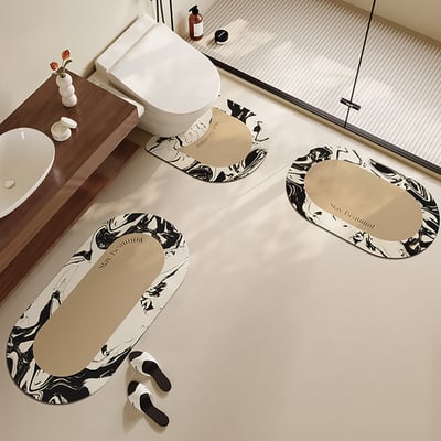 3PCS Modern Black & White Diatom Mud Non-slip Bathroom Mat Abstract ...