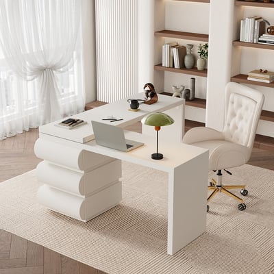 Humply Modern Minimalist Style L Shaped Desk Solid 60 Inch Executive ...