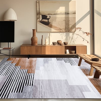 Tapis brun abstrait en polyester, 5 pi x 7 pi, rectangulaire, lavable ...