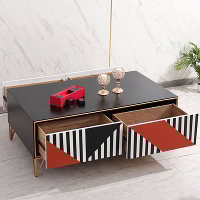 Modern Black Coffee Table with Storage in MDF & Metal-Homary