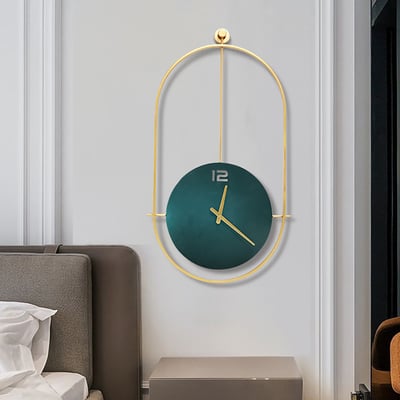 Stylish & Unique Green Round Large Wall Clock with Golden Oval Hollow ...