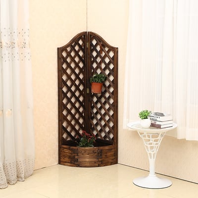 Farmhouse Corner Garden Wood Trellis Outdoor Planter Box | Homary