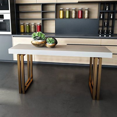 Modern White Bar Table Wood Top & Metal Base Pub Table | Homary